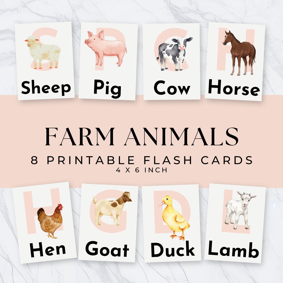 FARM ANIMALS Flash Cards, Montessori Cards, PDF Printable Cards ...