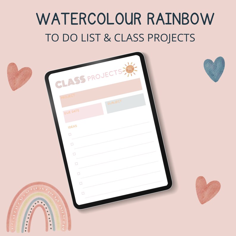 Watercolour Rainbow Boho to Do List, Printable, Kids School Project ...