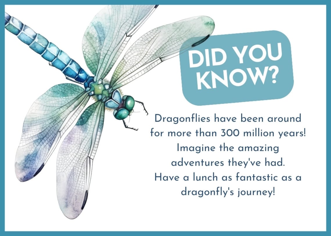 Dragonfly Fun Facts Lunchbox Notes: Kids Learning Cards (PDF) - Etsy