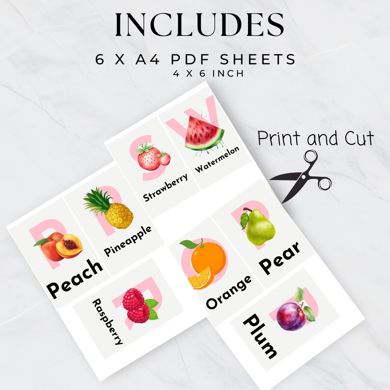 FRUITS Flash Cards, Montessori Cards, PDF Printable Cards, Preschool ...