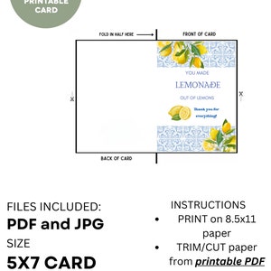 Printable Teacher Thank You Card Lemonade Happy Summer Teacher ...