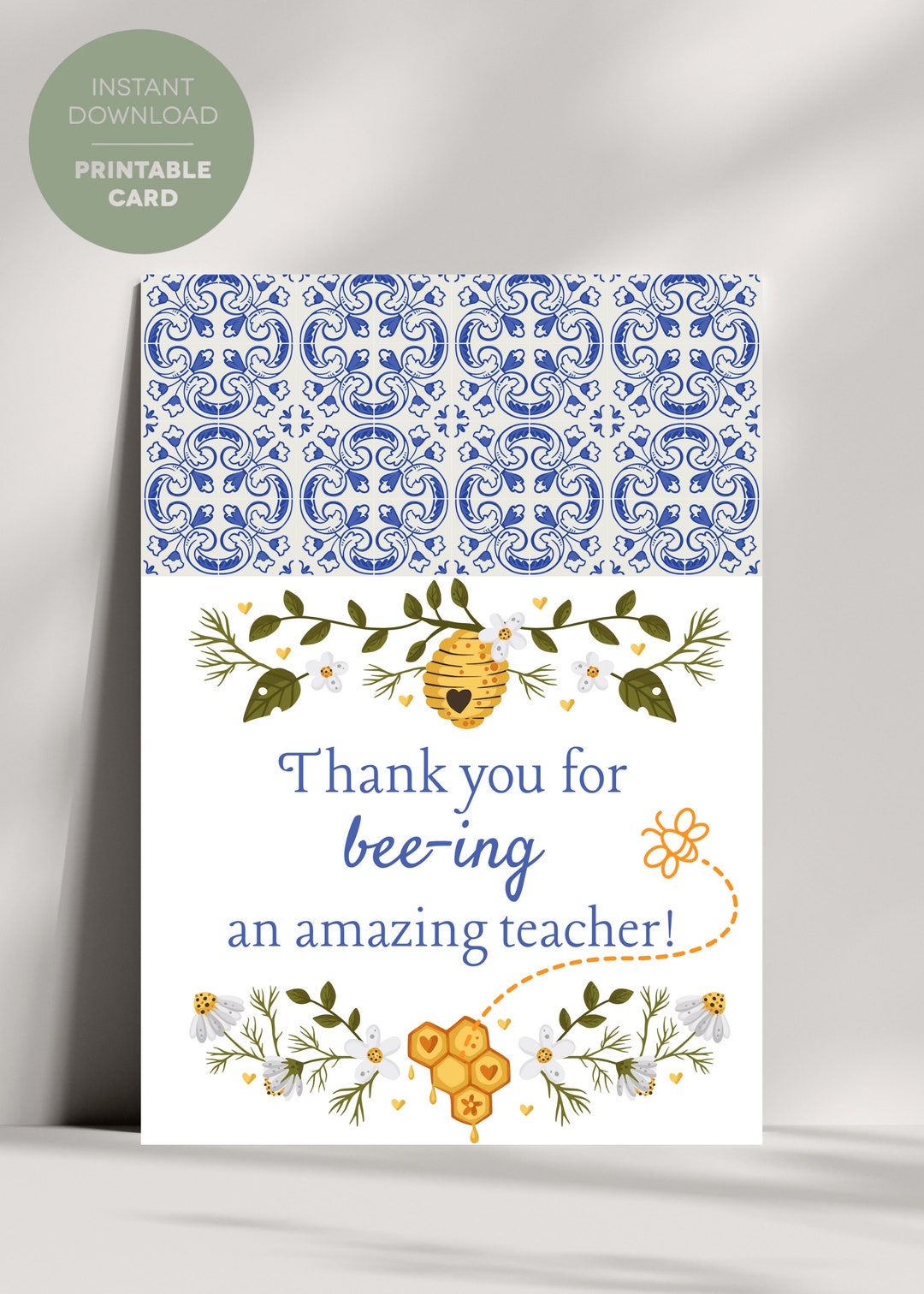 Printable Teacher Thank You Card 5x7 Digital Download Thank You for ...