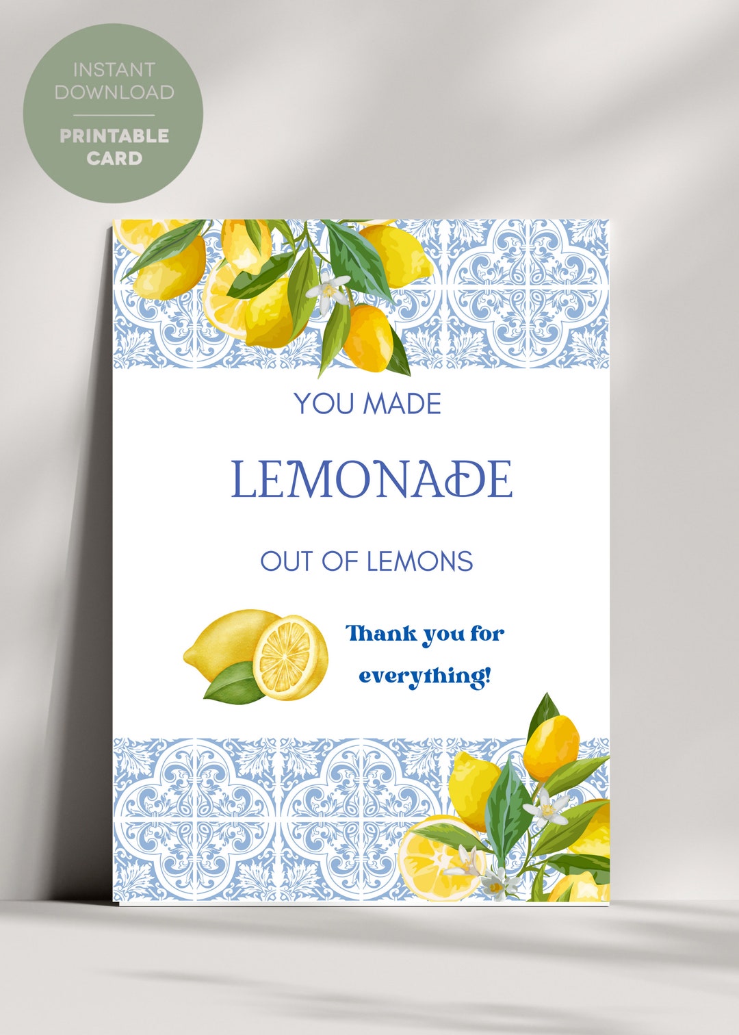 Printable Teacher Thank You Card Lemonade Happy Summer Teacher ...