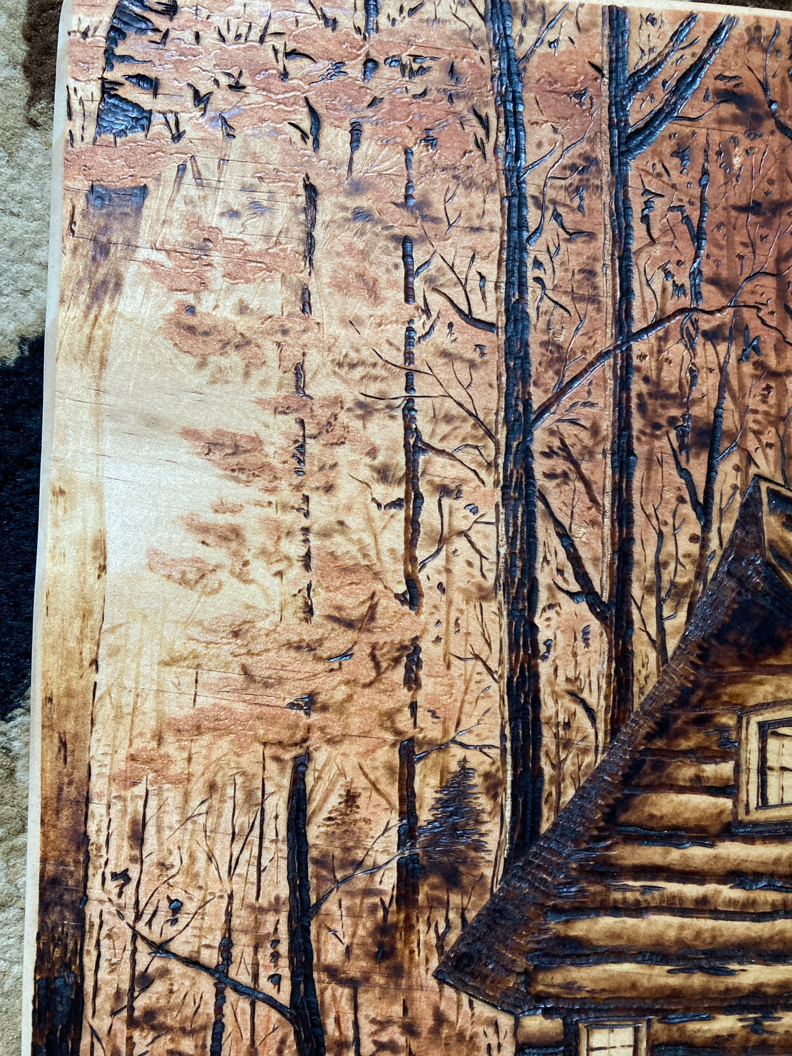 Autumn Evening Cabin, Wood Burned Art, Pyrography, Fall, October ...