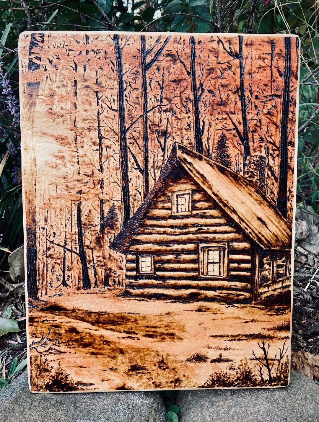 Autumn Evening Cabin, Wood Burned Art, Pyrography, Fall, October ...