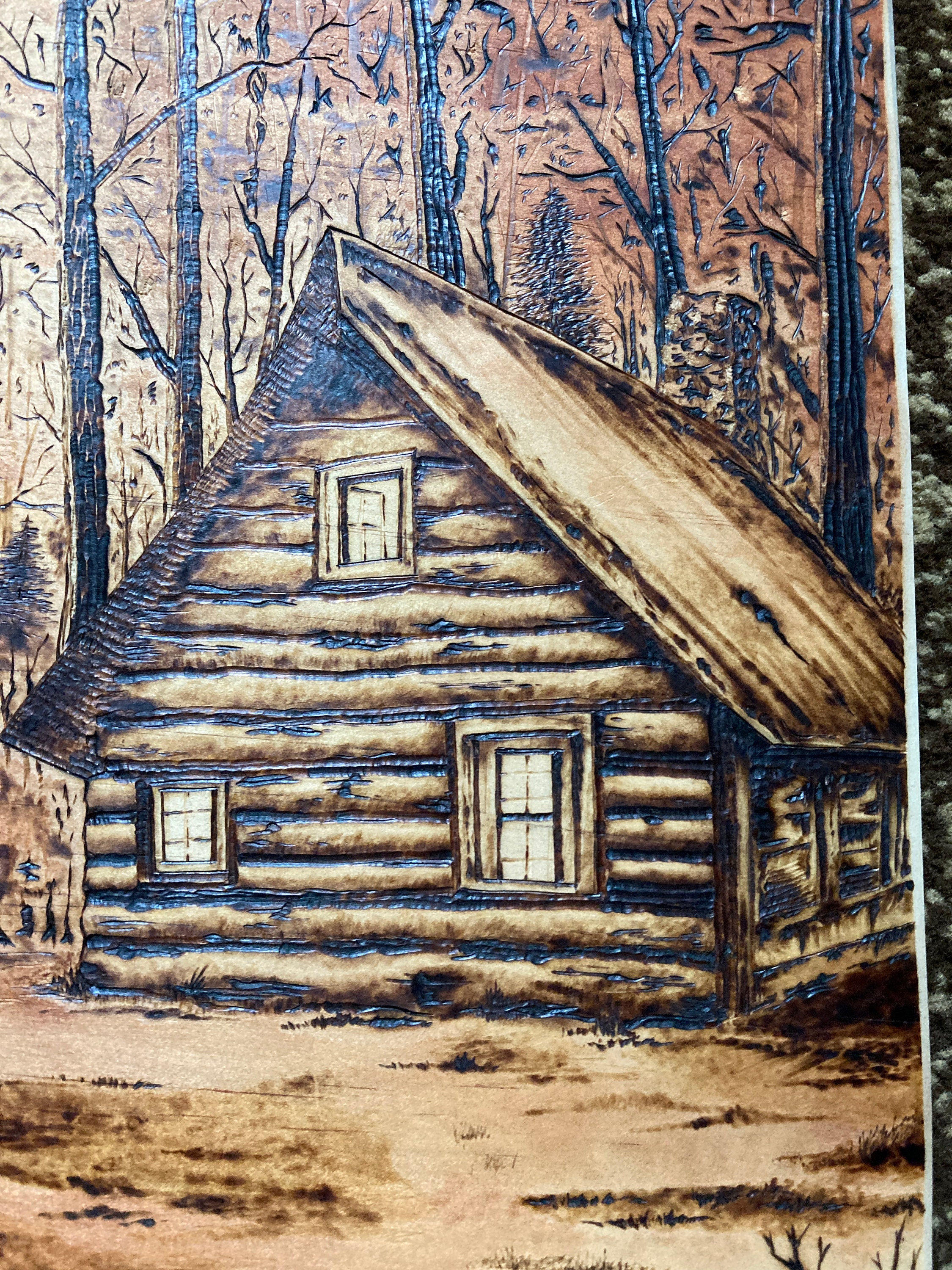 Autumn Evening Cabin, Wood Burned Art, Pyrography, Fall, October ...