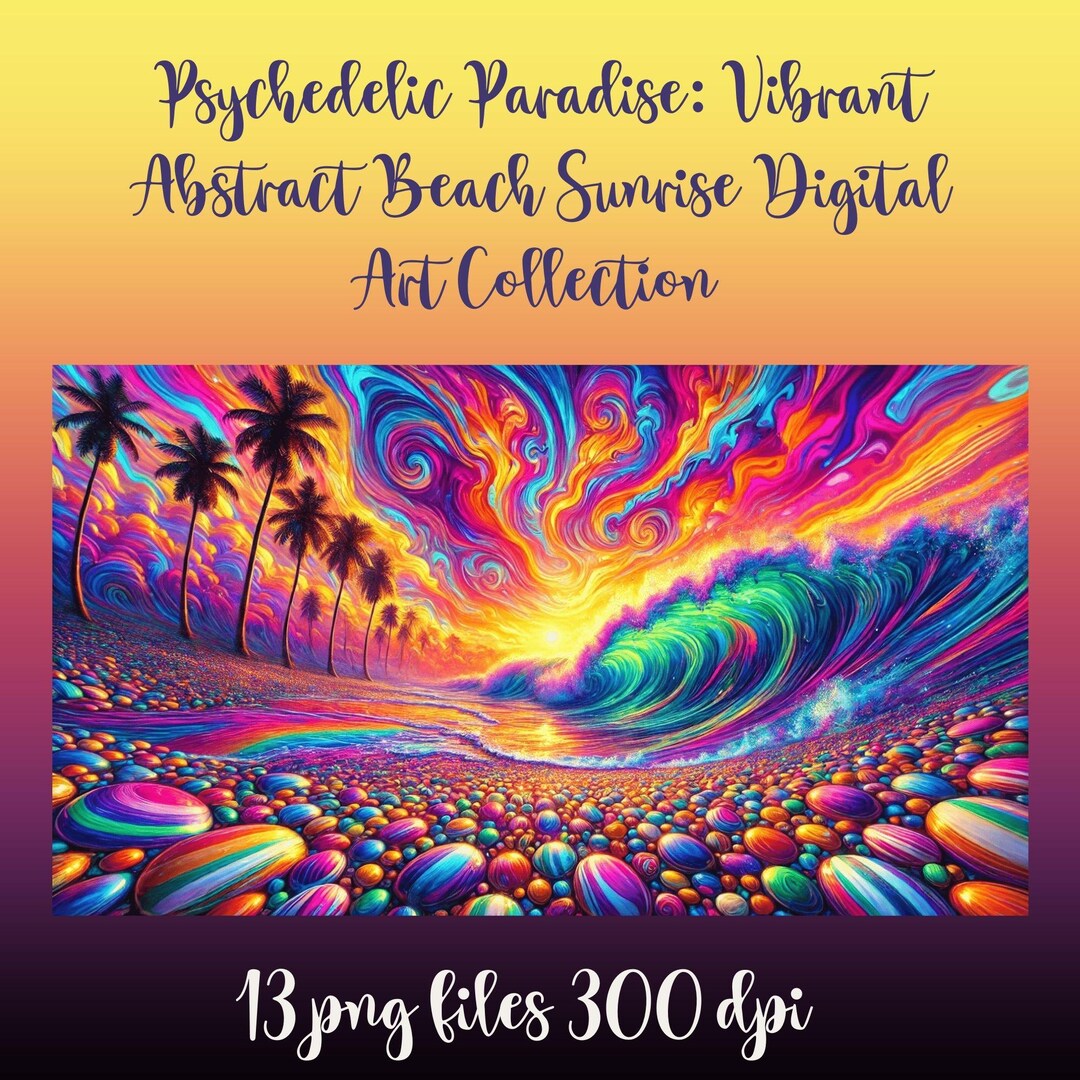 Psychedelic Paradise: Vibrant Abstract Beach Sunrise Digital Art ...