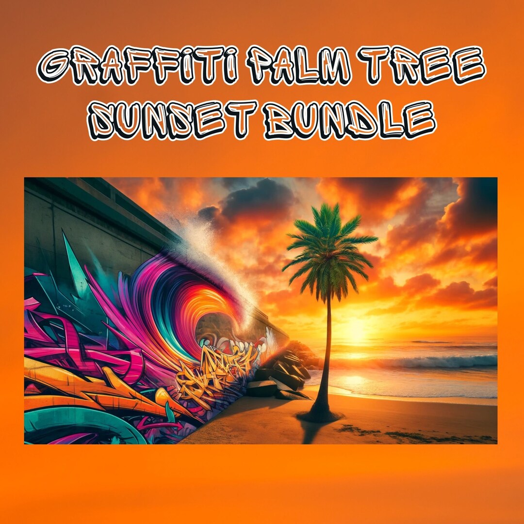 Graffiti Palm Tree Sunset Bundle Vibrant Digital Art Prints for ...