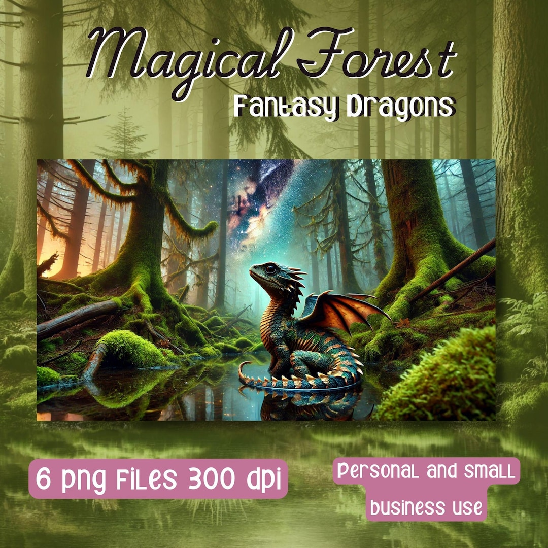 Enchanted Forest and Mythical Dragons Digital Art Bundle Magical Dragon ...