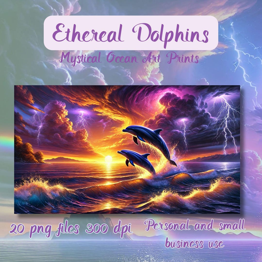 Ethereal Dolphins Mystical Ocean Art Prints Bundle - Surreal Dolphin ...