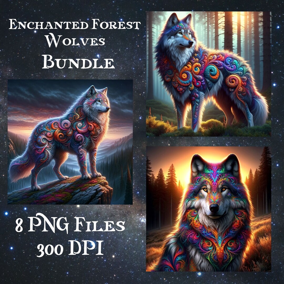 Enchanted Forest Wolves Bundle - Digital Download, 8 PNG Files, 300 DPI ...