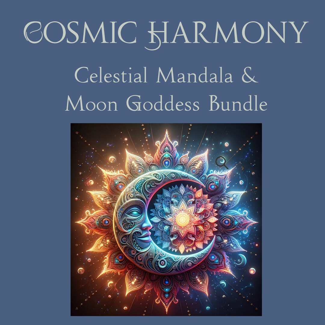 COSMIC HARMONY Bundle: Celestial Mandala & Moon Goddess | 3 High-quality PNG Files for Creative ...