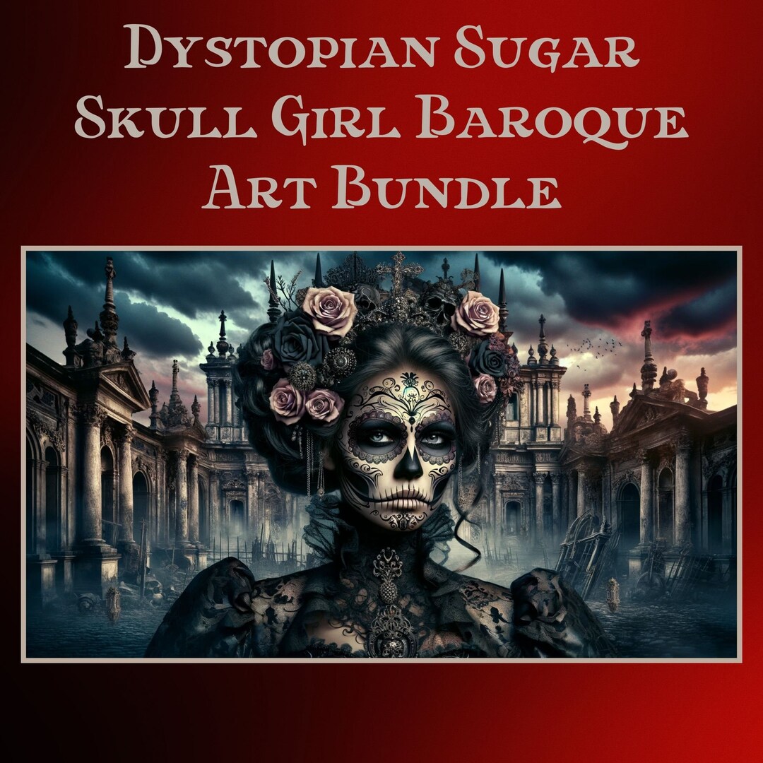 Dystopian Sugar Skull Girl Baroque Art Bundle: Set of 6 High-resolution ...