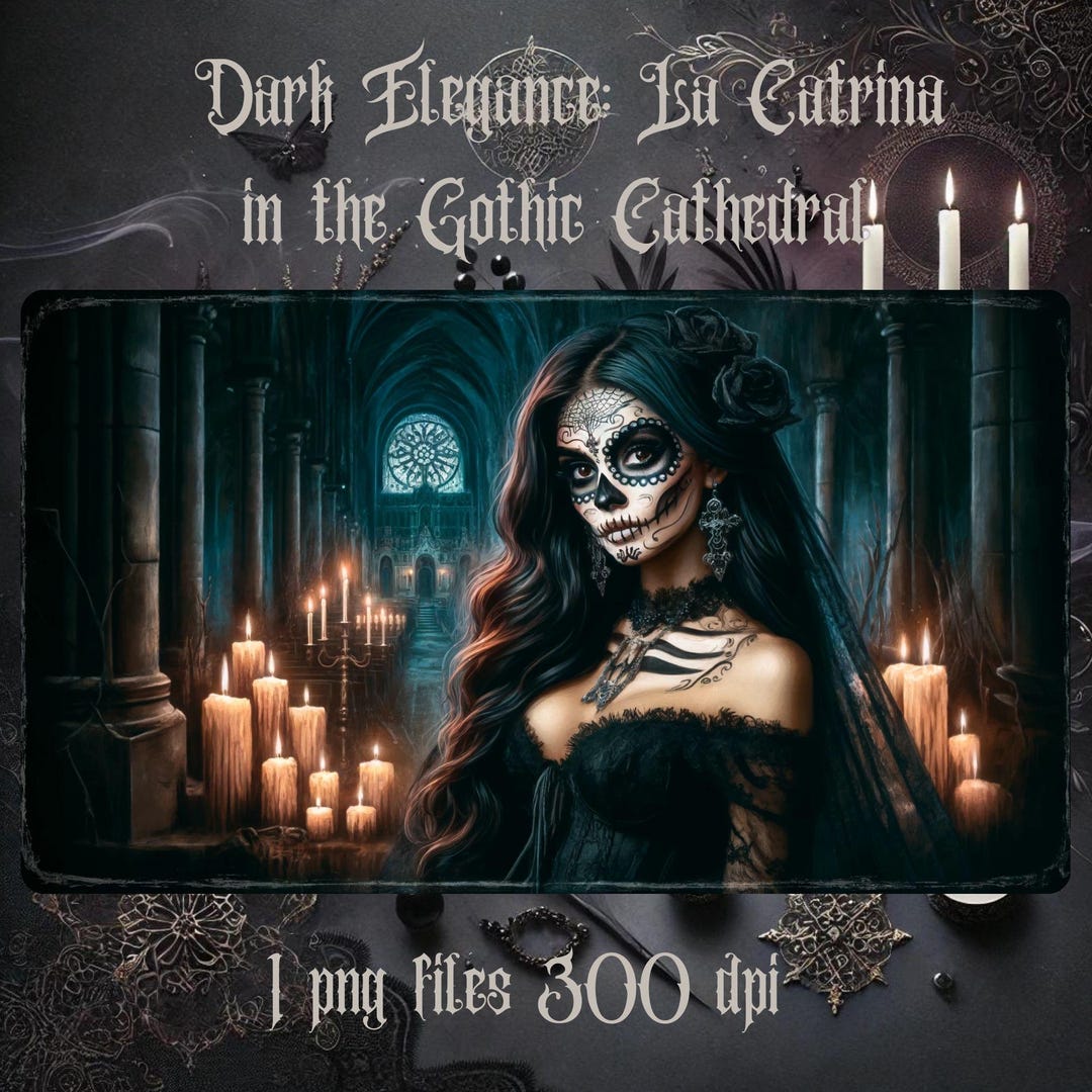 Dark Elegance La Catrina in Gothic Cathedral PNG Digital Art for ...