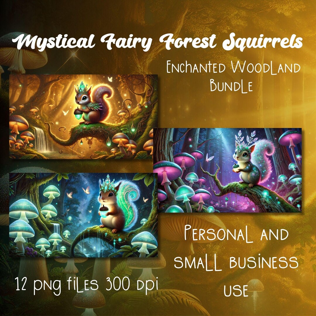 Mystical Fairy Forest Squirrel Art Print, Enchanted Woodland Animal ...