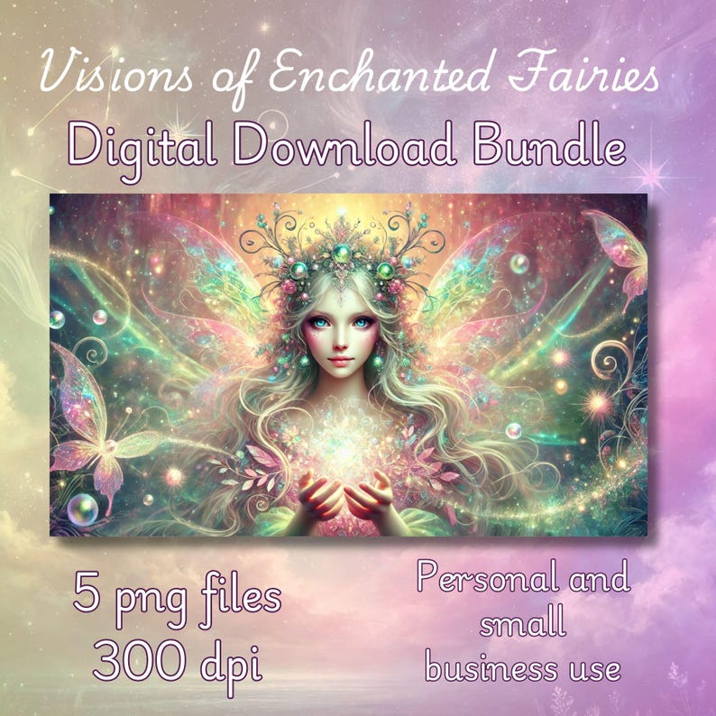 Enchanted Fairy Digital Art Bundle - 5 PNG Files, 300 DPI, Magical ...