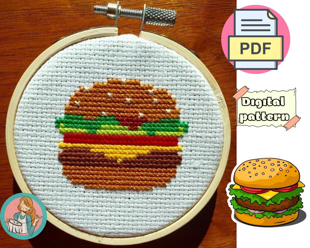 Delicious Hamburger PDF Pattern Modern Embroidery Beginner Pattern - Etsy