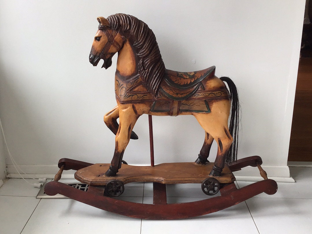 Antique Wood Rocking Horse With Real Horse Hair - Etsy