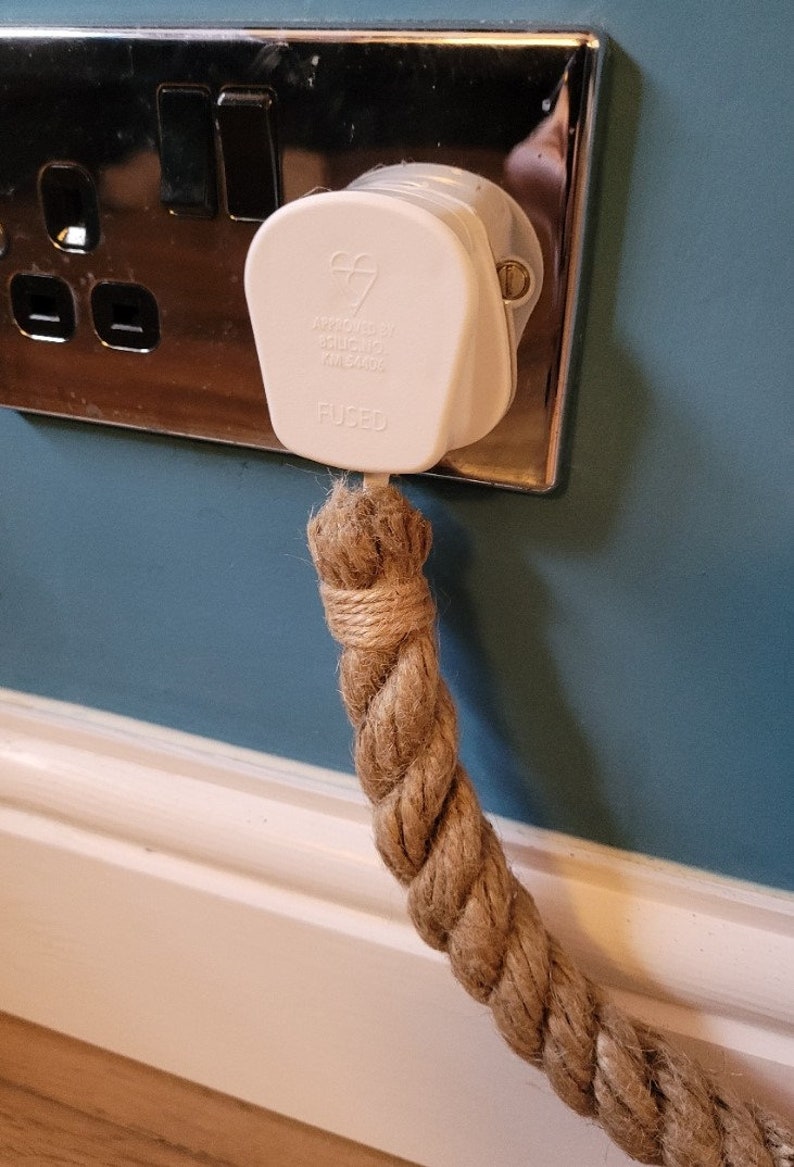 Plug in Wall Lamp With Black Wooden Bracket and Natural Jute Hemp Rope ...