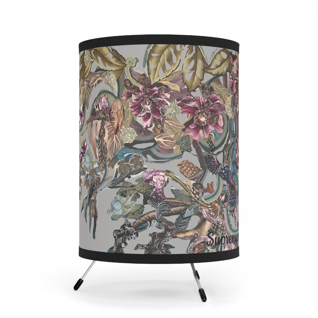 Pink Gold & Green Tripod Table Lamp With Blossoming Branches Motif Fine ...