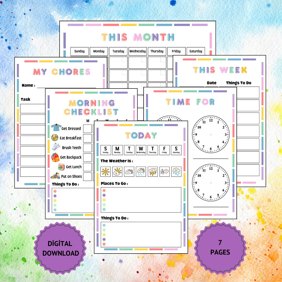Kids Command Center Set, Kids Printable Planner, Kids Weekly Planner ...