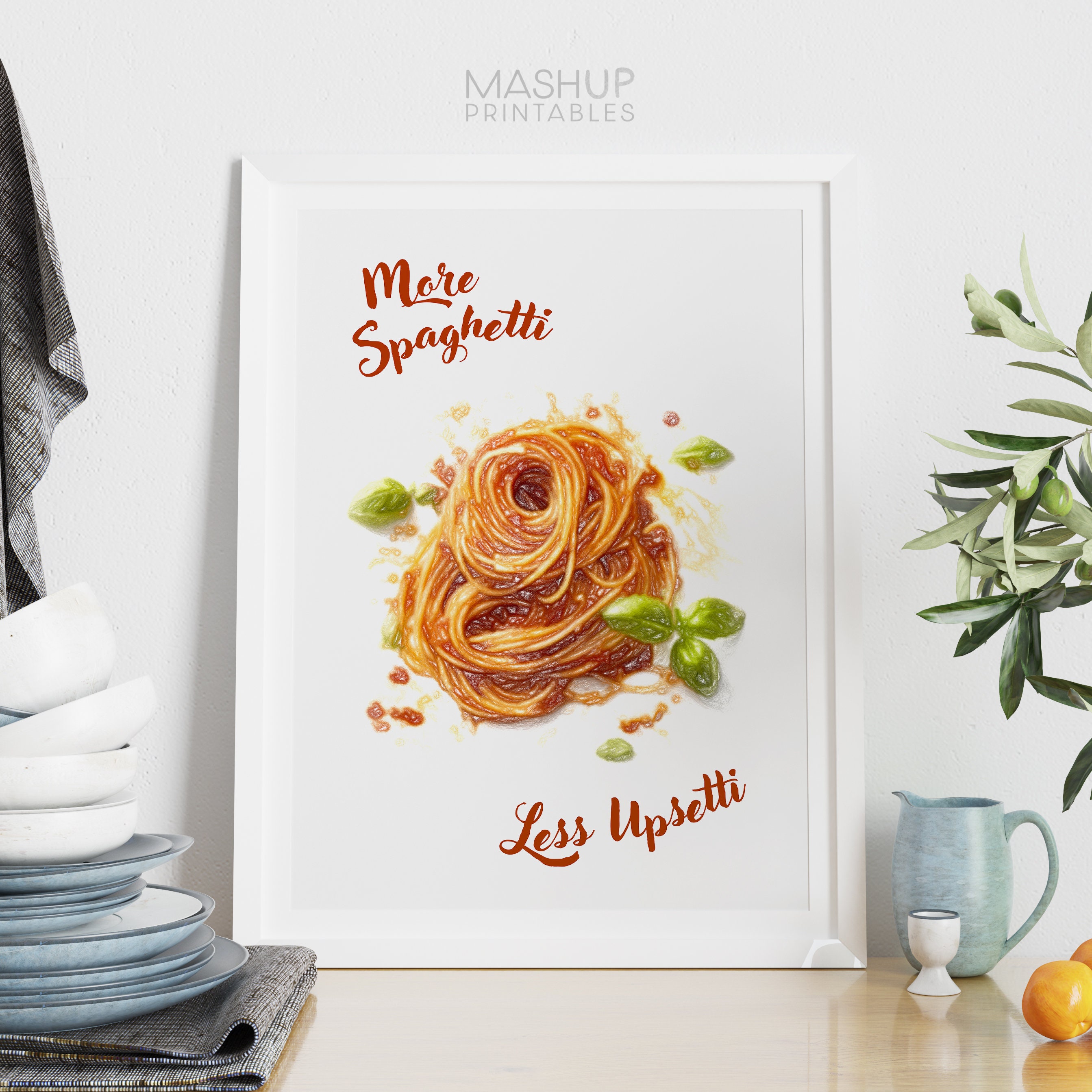 Spaghetti Print Download, Printable Kitchen Artwork, Pasta Wall Art ...