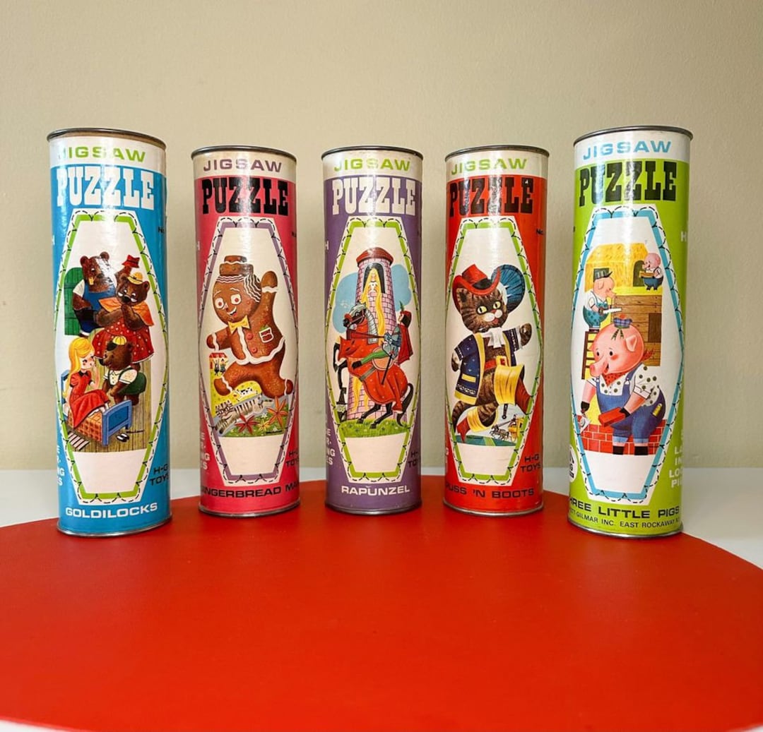 Vintage Set of 5 Tubes of Jigsaw Classic Fairy Tale Puzzles, Complete ...