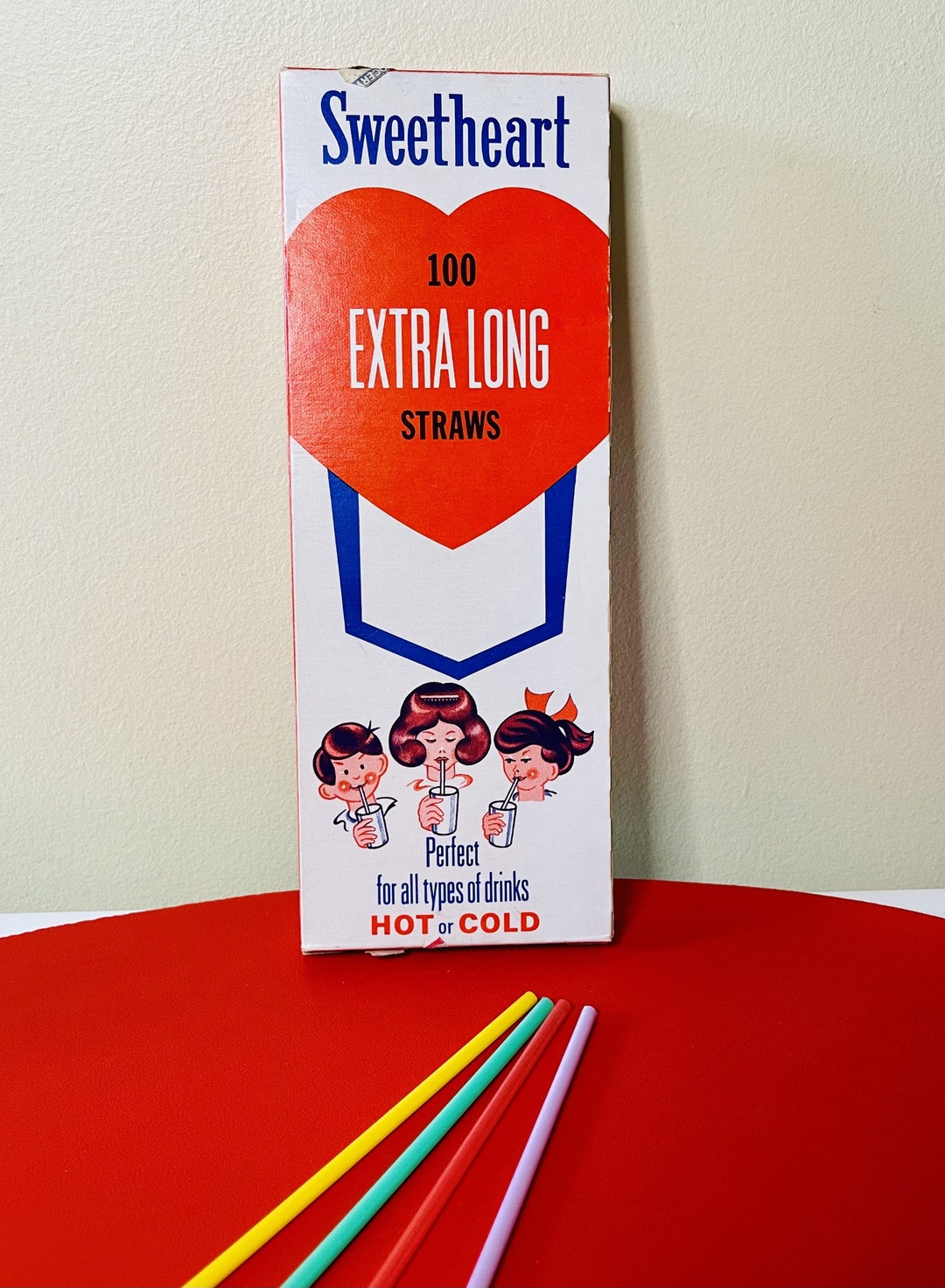 Full Box of Vintage Sweetheart Extra Long Plastic Straws / Boîte ...