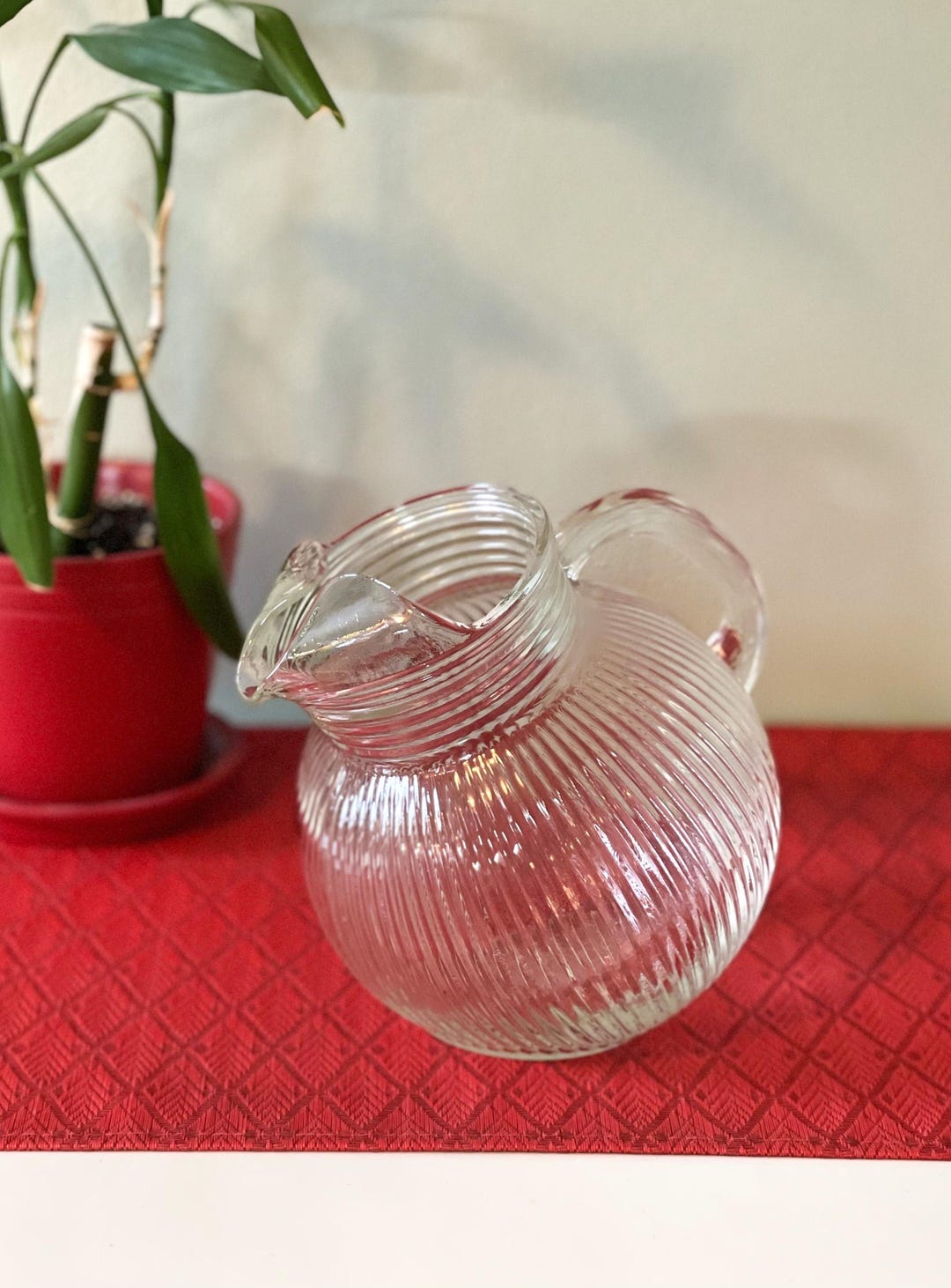 Vintage 1930 Hazel Atlas Tilted Ball Shaped Ribbed Clear Glass Water ...
