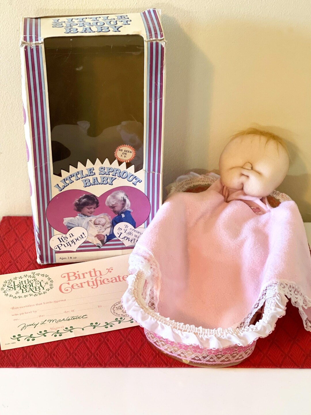 Vintage 1984 Little Sprout Baby Puppet Soft Doll by HPI in Original Box ...