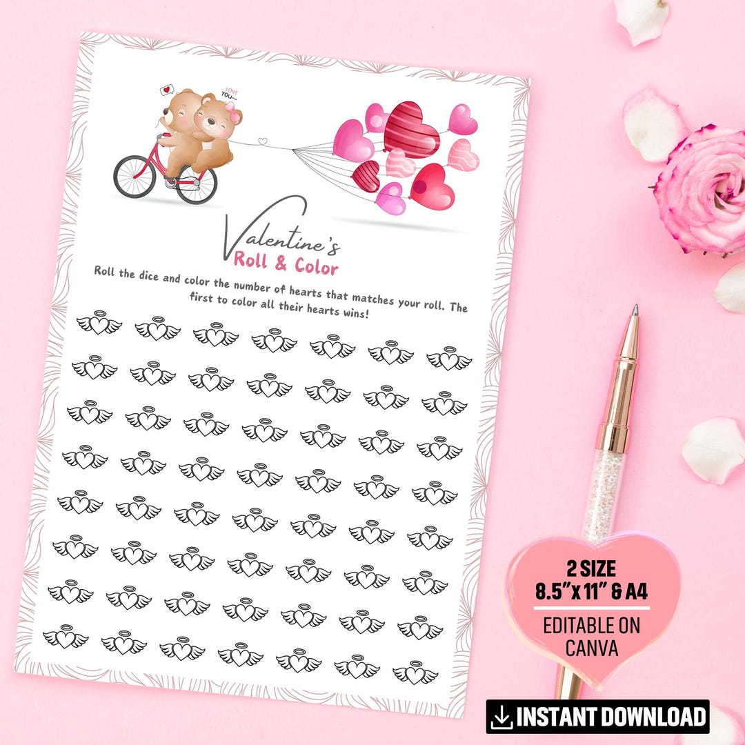 Roll and Color Valentine Game for Kids - Editable Digital Coloring ...