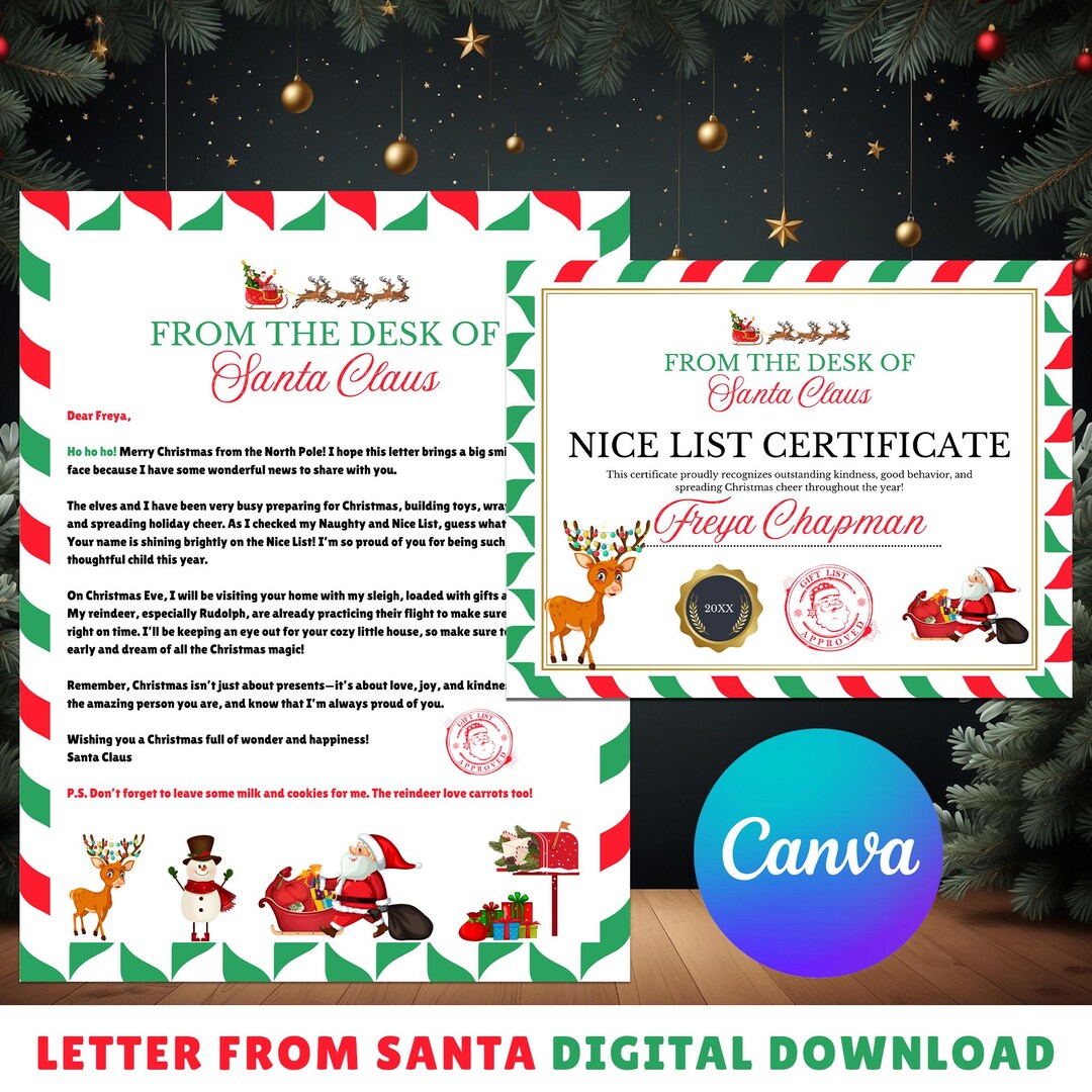 Personalized Letter From Santa & Nice List Certificate Canva Template ...