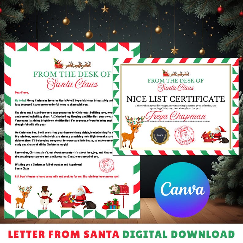 Personalized Letter From Santa & Nice List Certificate Canva Template ...
