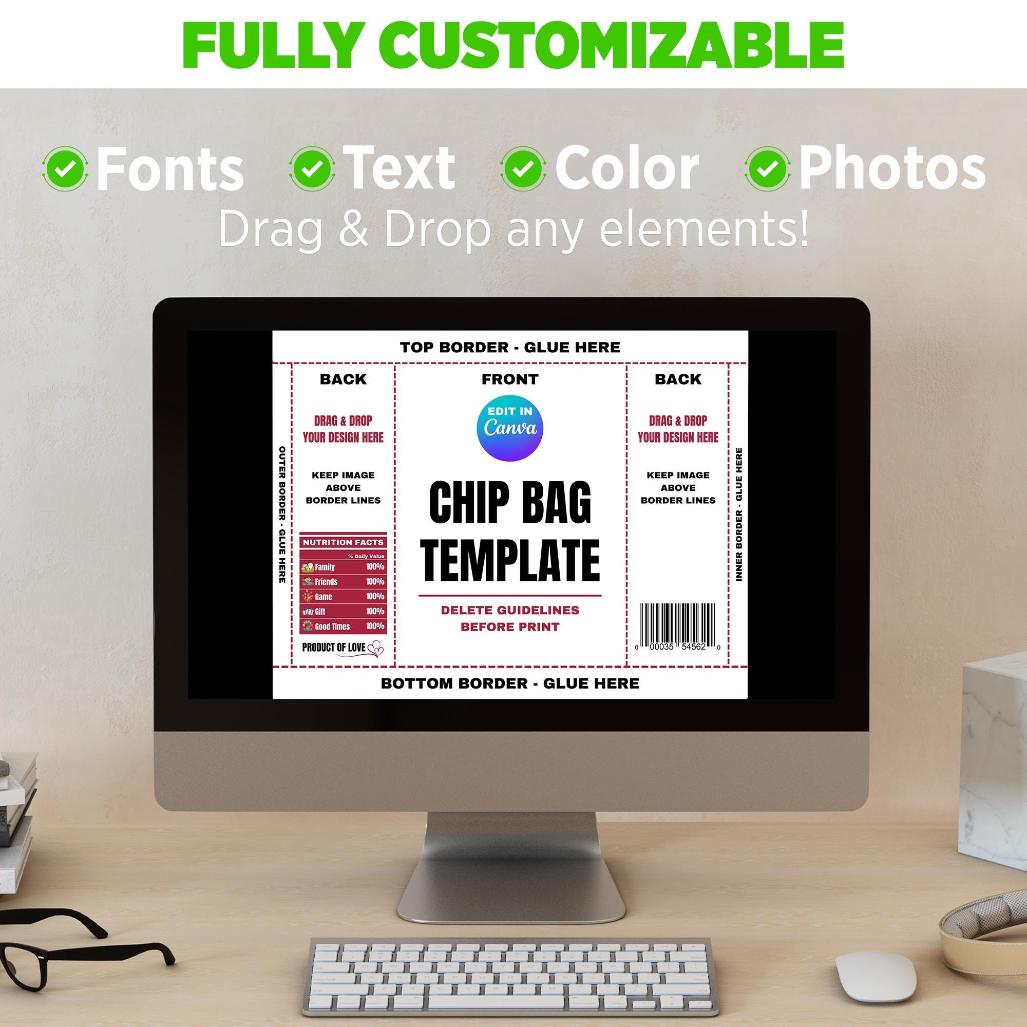 Editable Canva Chip Bag Template, Custom Chip Bag Label, Blank Chip Bag ...