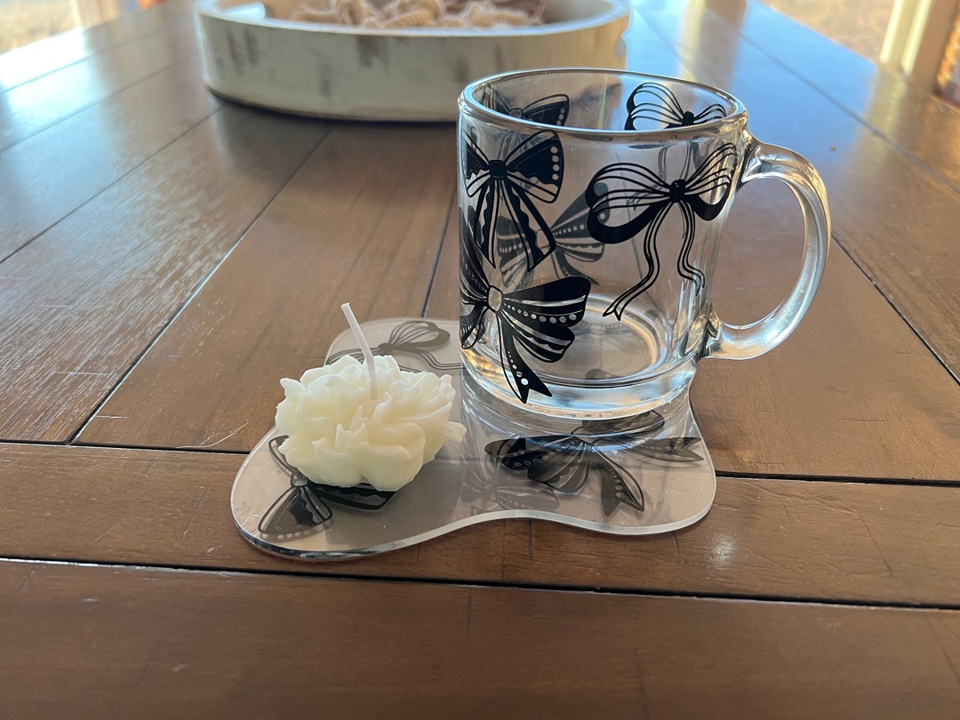 Coquette Mug, Coquette Bow Mug and Matching Coaster, Trendy Glass Cup ...