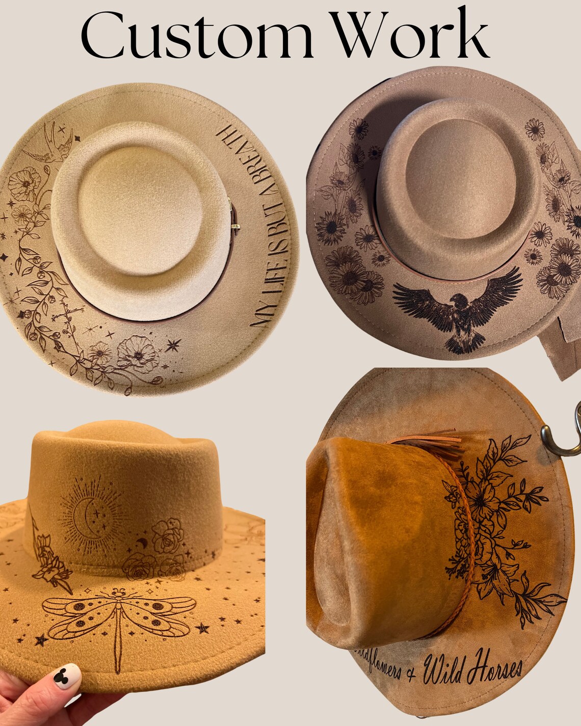 Custom Hat for Her, Engraved Fedora Hats, Hat for Boho Aesthetic ...