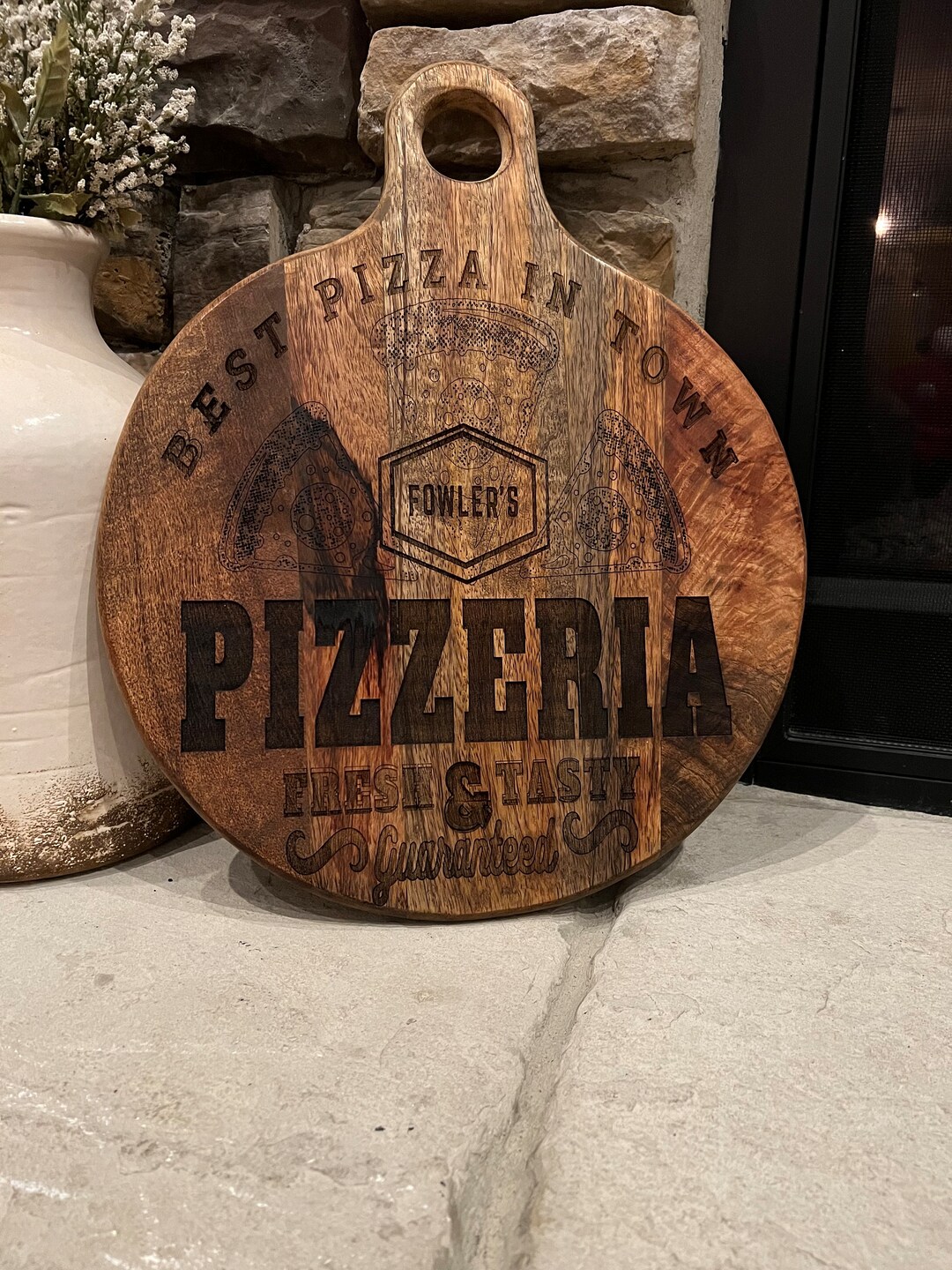 Custom Round Cutting Board, Serving Board With Handle, Engraved Board ...