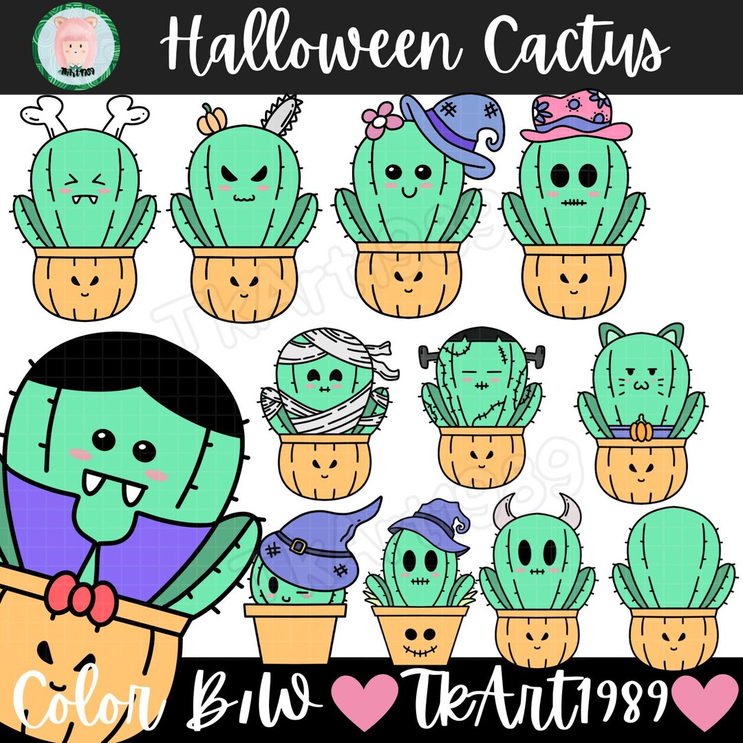 Halloween Cactus Spooky Fancy Clip Art/ Cactus Hand Draw Clip Art ...