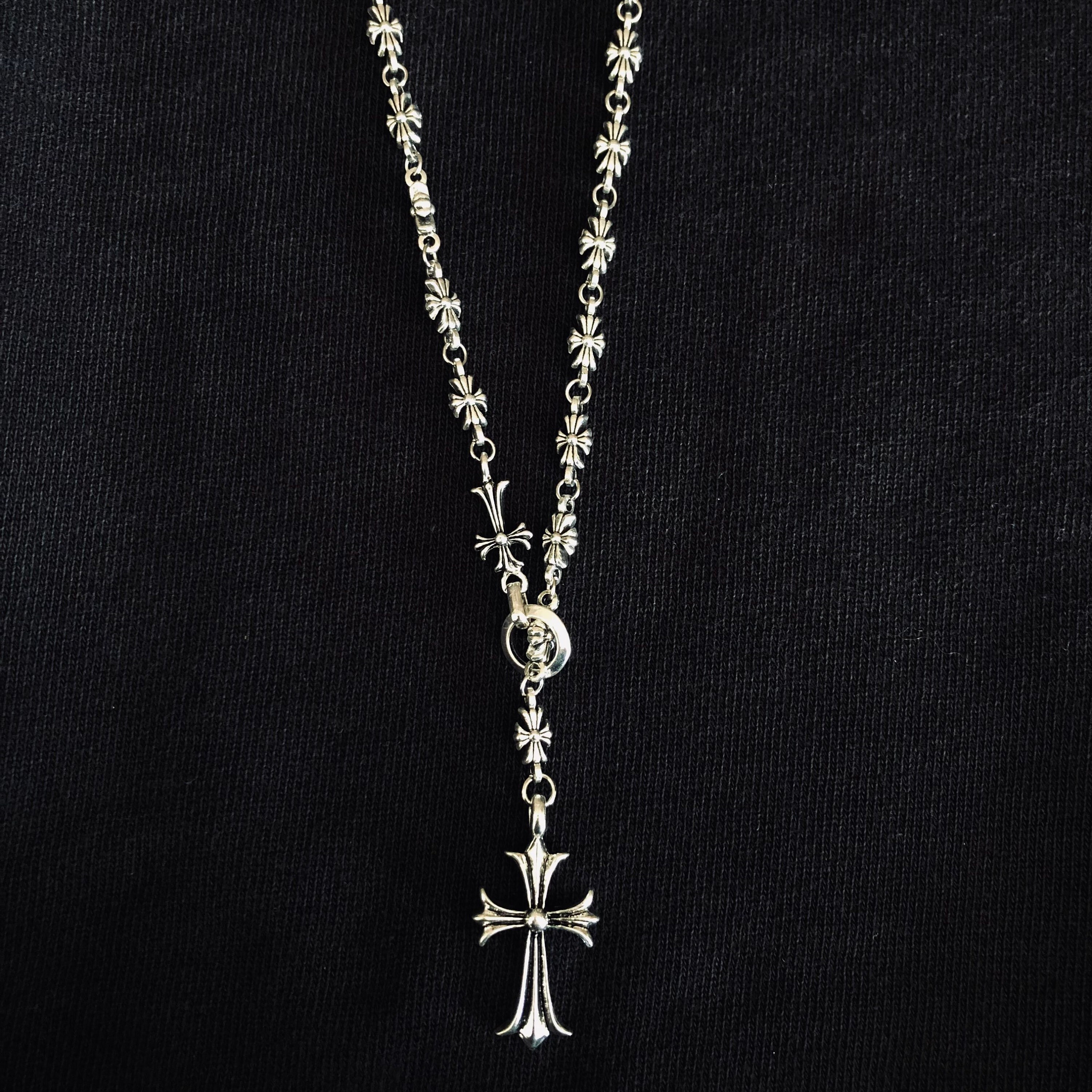 Y2K Grunge Goth Chrome, Silver Flower Cross, Punk Necklace, Cross ...