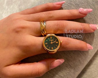 Vintage Ring Watch, Functional, Circle, Mini 90s, Y2K, Adjustable ...