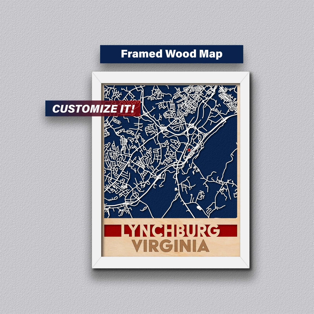 Liberty Lynchburg Va Map Lynchburg Virginia Wood Map Framed University ...