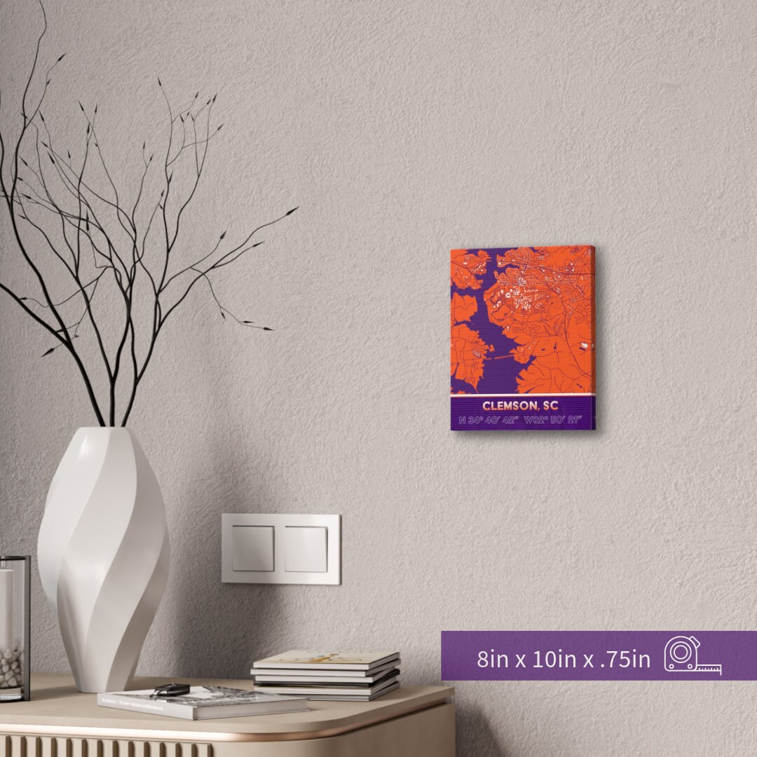 Clemson SC College Map Clemson South Carolina Canvas Map Clemson Street ...