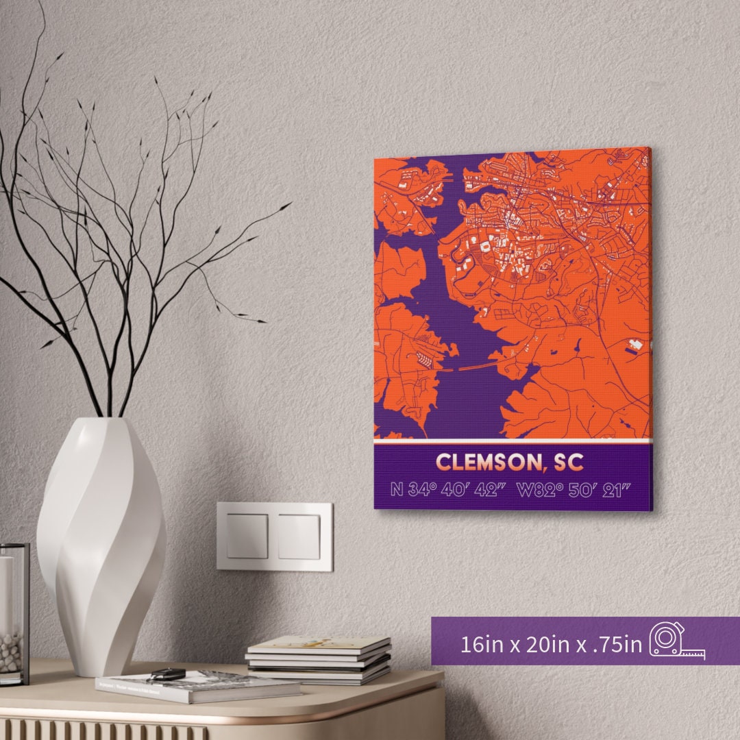 Clemson SC College Map Clemson South Carolina Canvas Map Clemson Street ...