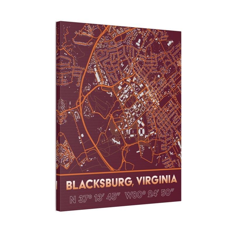 Blacksburg Va College Map Blacksburg Virginia Canvas Street Map ...