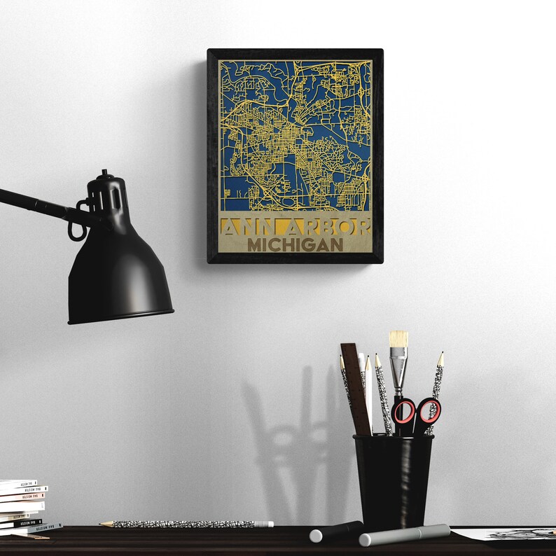 Ann Arbor Michigan Map Ann Arbor Wood Map Framed Ann Arbor Street Map ...