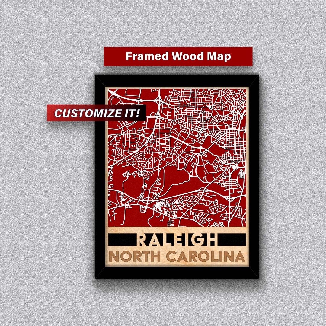 Raleigh NC Map Raleigh North Carolina Wood Map Framed Raleigh Street ...