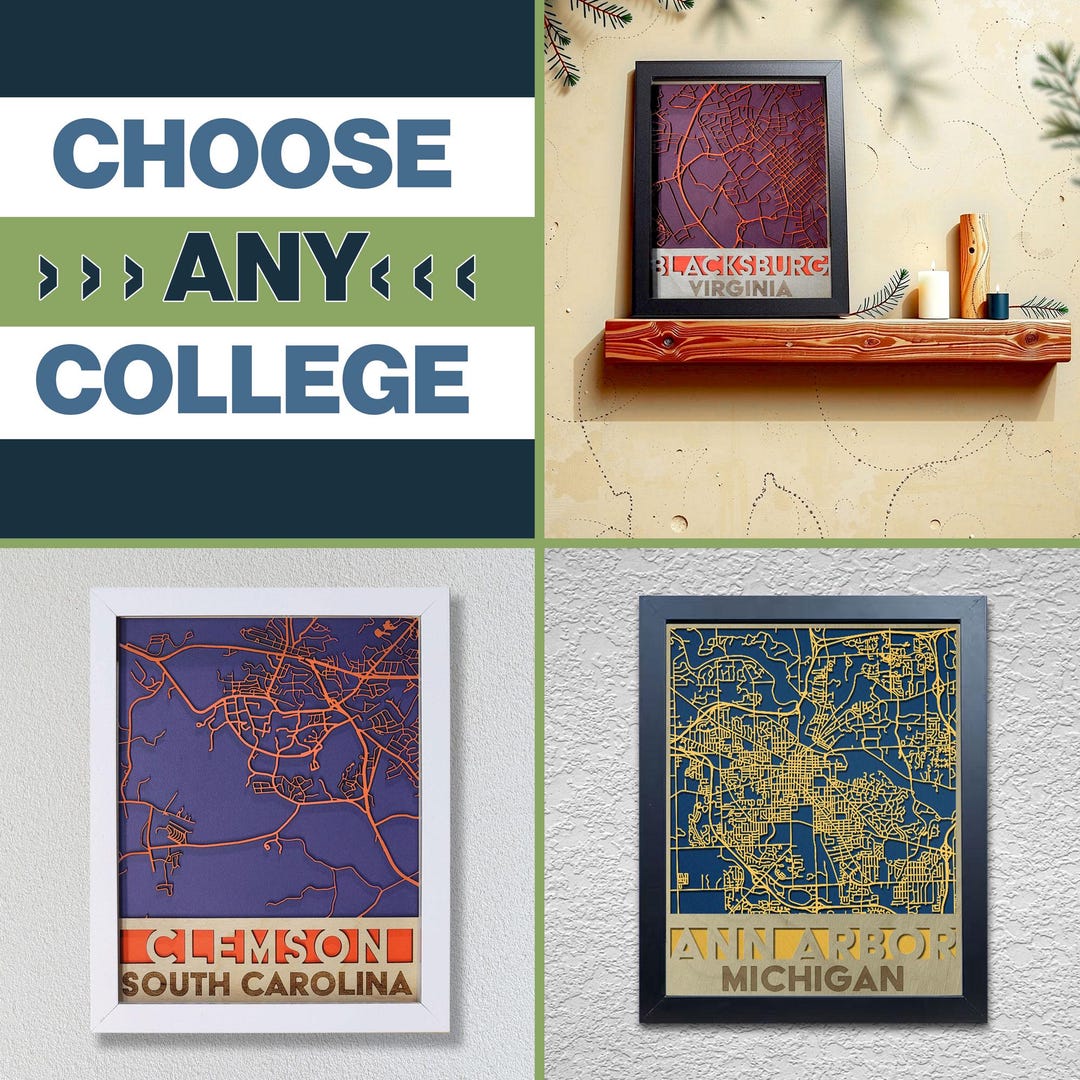 Custom College Wood Map Personalized University Map of College Campus ...