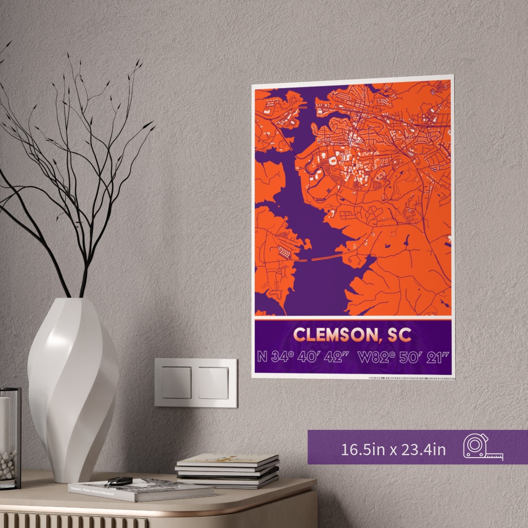 Clemson Custom Map Art of Clemson SC Map Gift for College Student Gift ...