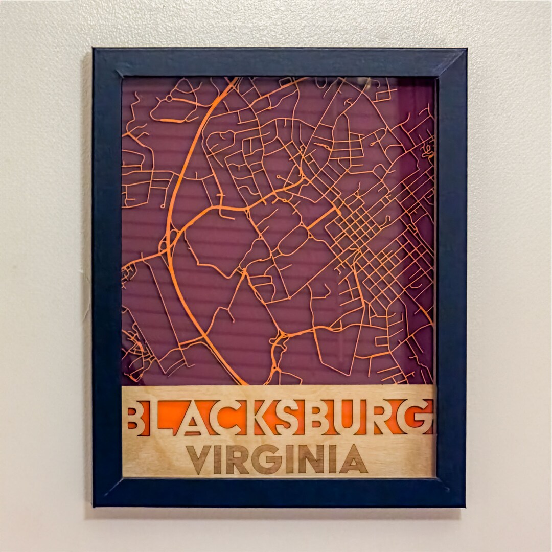 Blacksburg Va Map Blacksburg Virginia Wood Map Framed Blacksburg Street ...