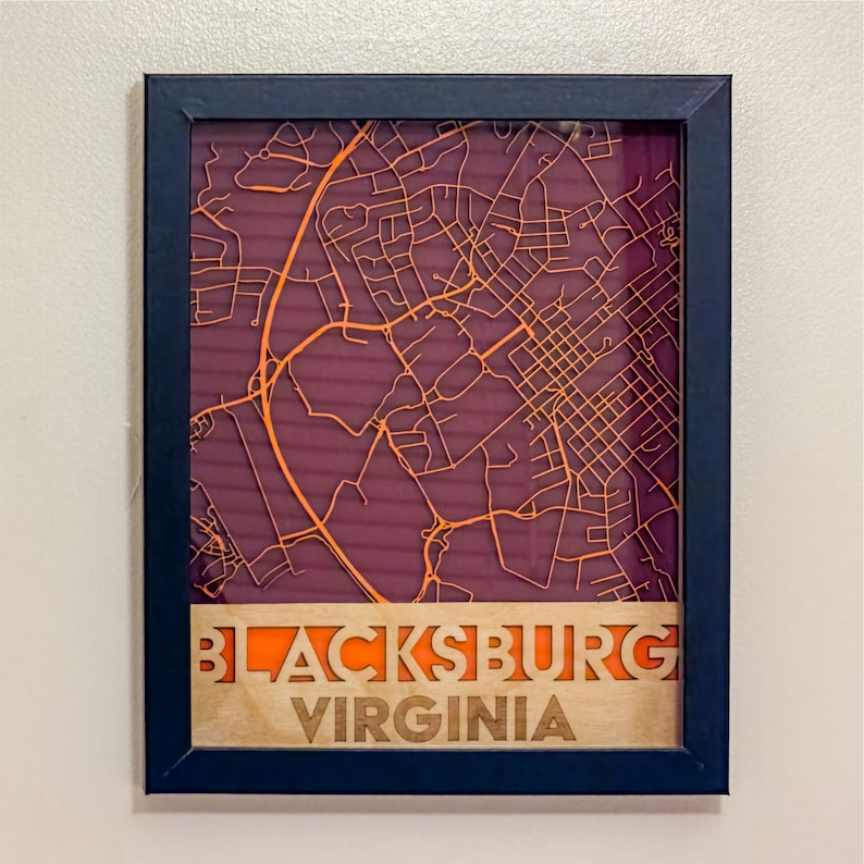 Blacksburg Va Map Blacksburg Virginia Wood Map Framed Blacksburg Street ...